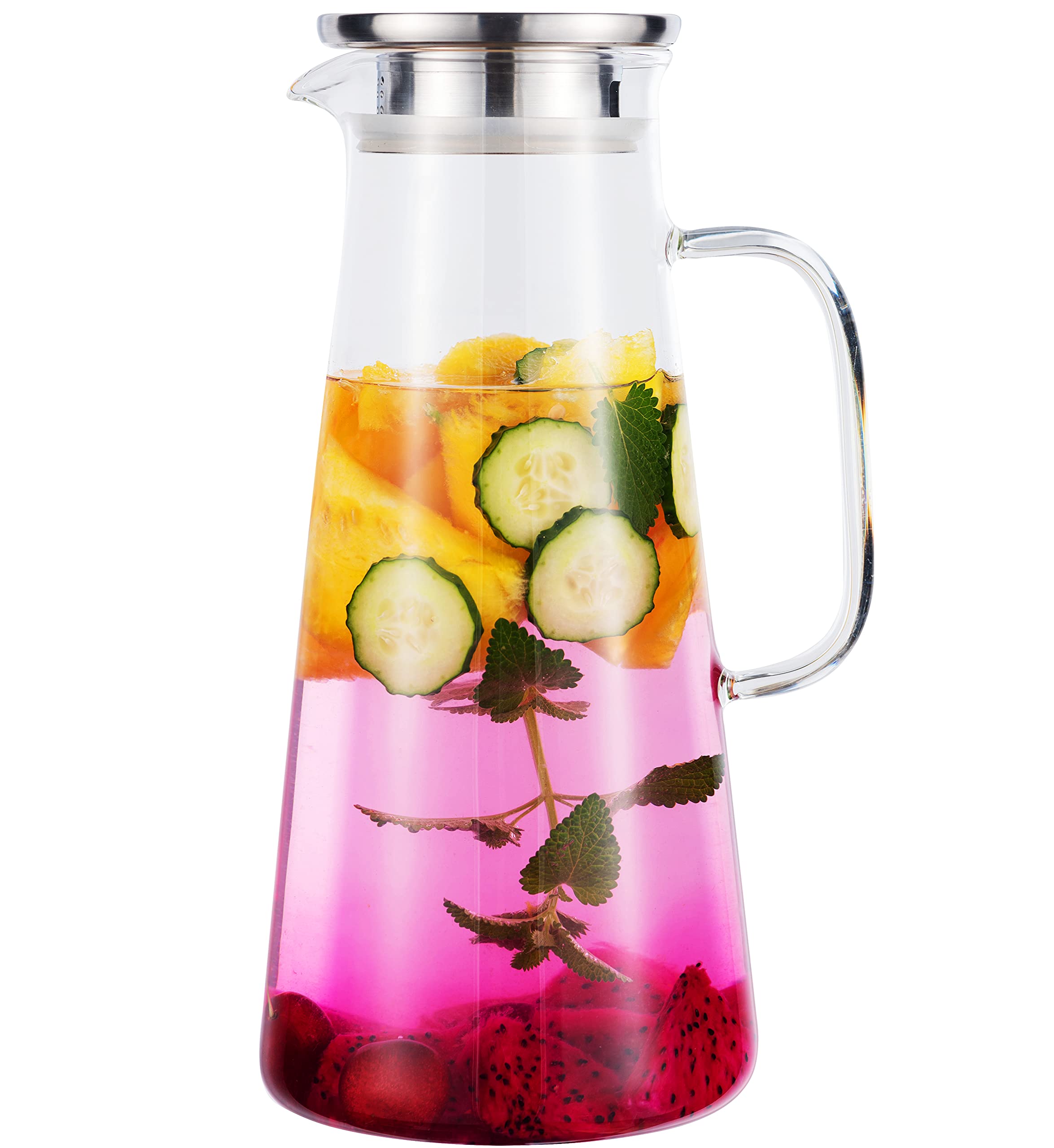 Karafu Pitcher, 68Oz Glass Pitcher with Lid, Easy Clean and Heat Resistance Borosilicate Glass Jug for Hot or Cold Water, Milk, Ice Tea and Juice Beverage
