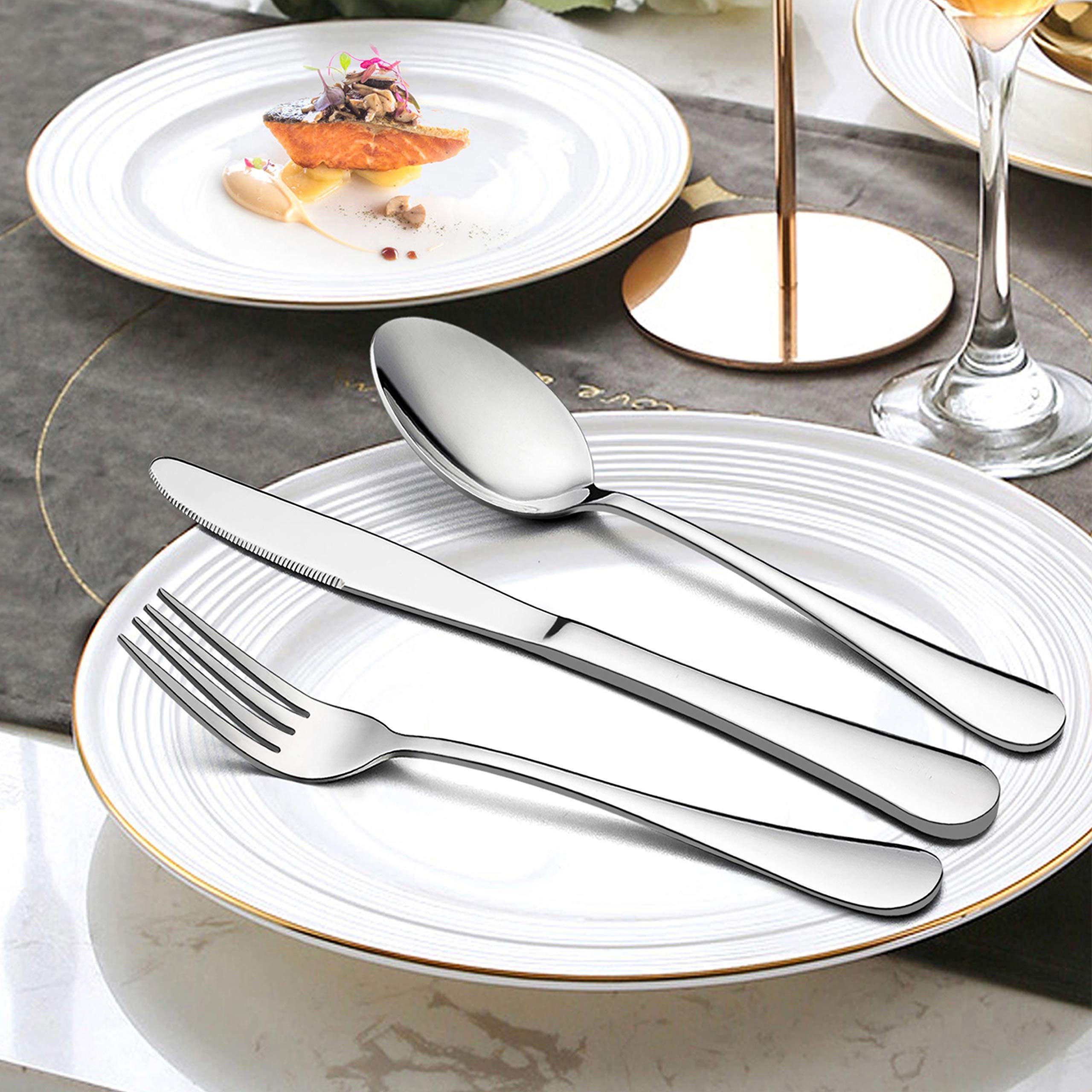 LIANYU 48-Piece Silverware Set with Steak Knives, Stainless Steel Flatware Cutlery Set for 8, Fancy Eating Utensils Tableware, Dishwasher Safe, Mirror Finish