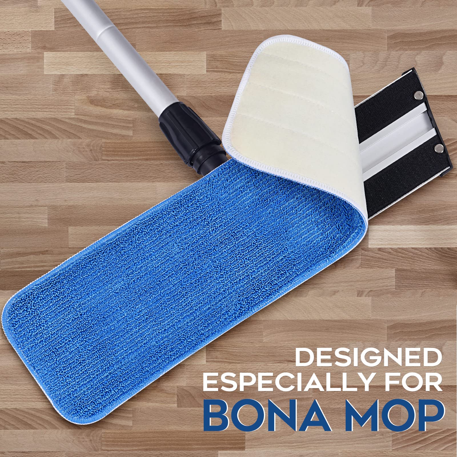 MATTHEW 18'' Microfiber Spray Mop Replacement Pads Heads for Wet Dry Reusable Mops Floor Home Commercial Cleaning Refills, Machine Washable Fits Compatible with Bona Mop&Most Spray Mops Blue (3 Pack)