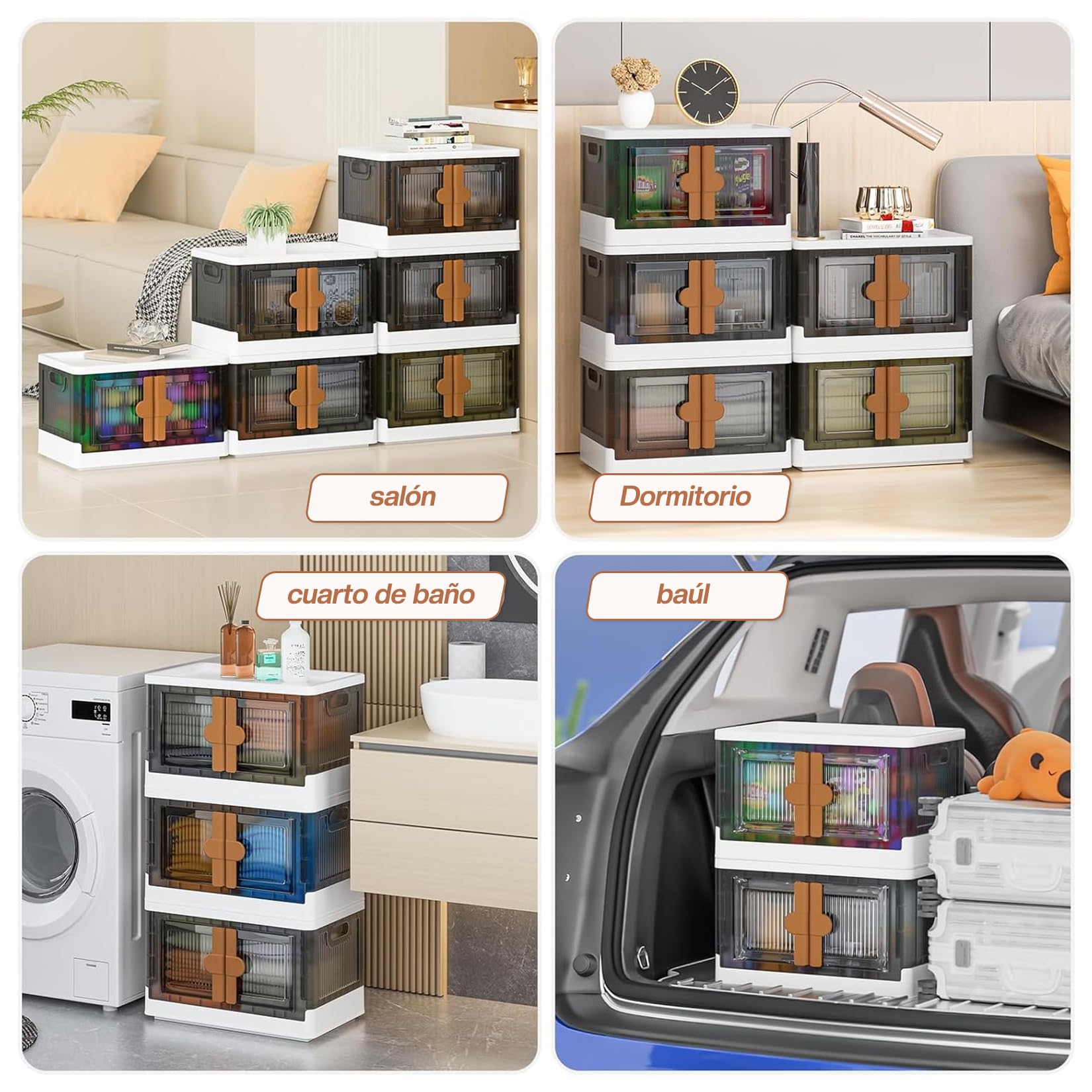 Tucorresi 3 Piece Storage Boxes, Stackable Closet Organizer, Foldable Storage Cube, Clear Organizer Boxes with Lid and Door