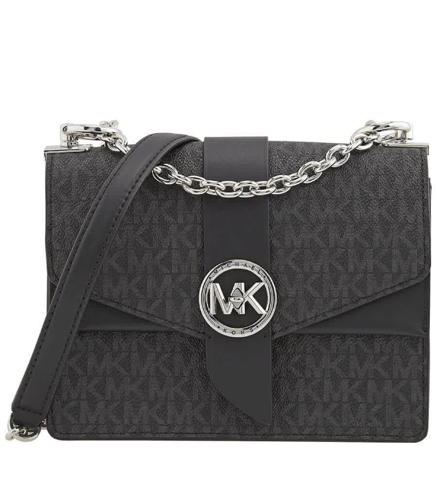 Michael Kors Ladies Greenwich Small Logo And Leather Crossbody Bag - Black