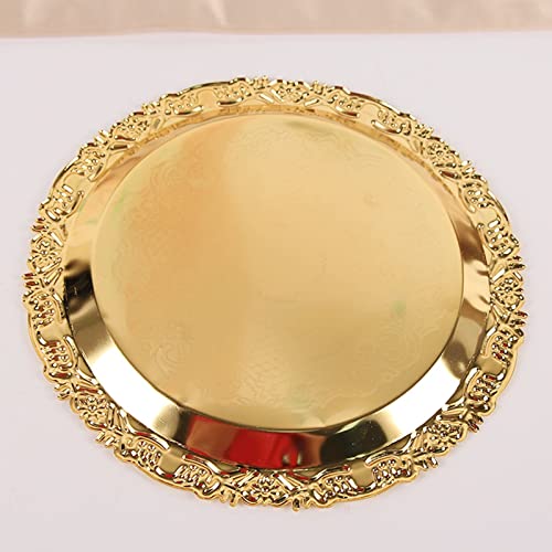 Round Fruit Tray, Gold Plated Stainless Steel Multifunctional Good Decoration Decorative Dessert Plate for Ceremony