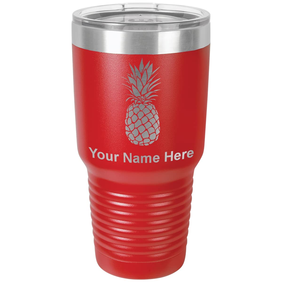 LaserGram 30oz Vacuum Insulated Tumbler Mug, Pineapple, Personalized Engraving Included (Red)