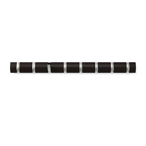 Umbra Flip Wall Mounted Floating Rack – Modern, Sleek, Space-Saving Hanger with Retractable Hooks to Hang Coats, Scarves, Purses and More, 8, Espresso