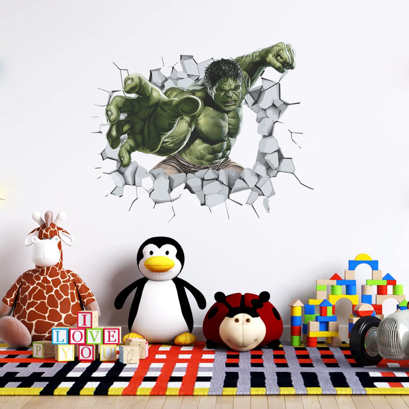 Kids Wall Decals Superhero Wall Poster Decal Stickers Green Man's Wall Decal Peel and Stick for Boys Playroom Bedroom Wall Decor