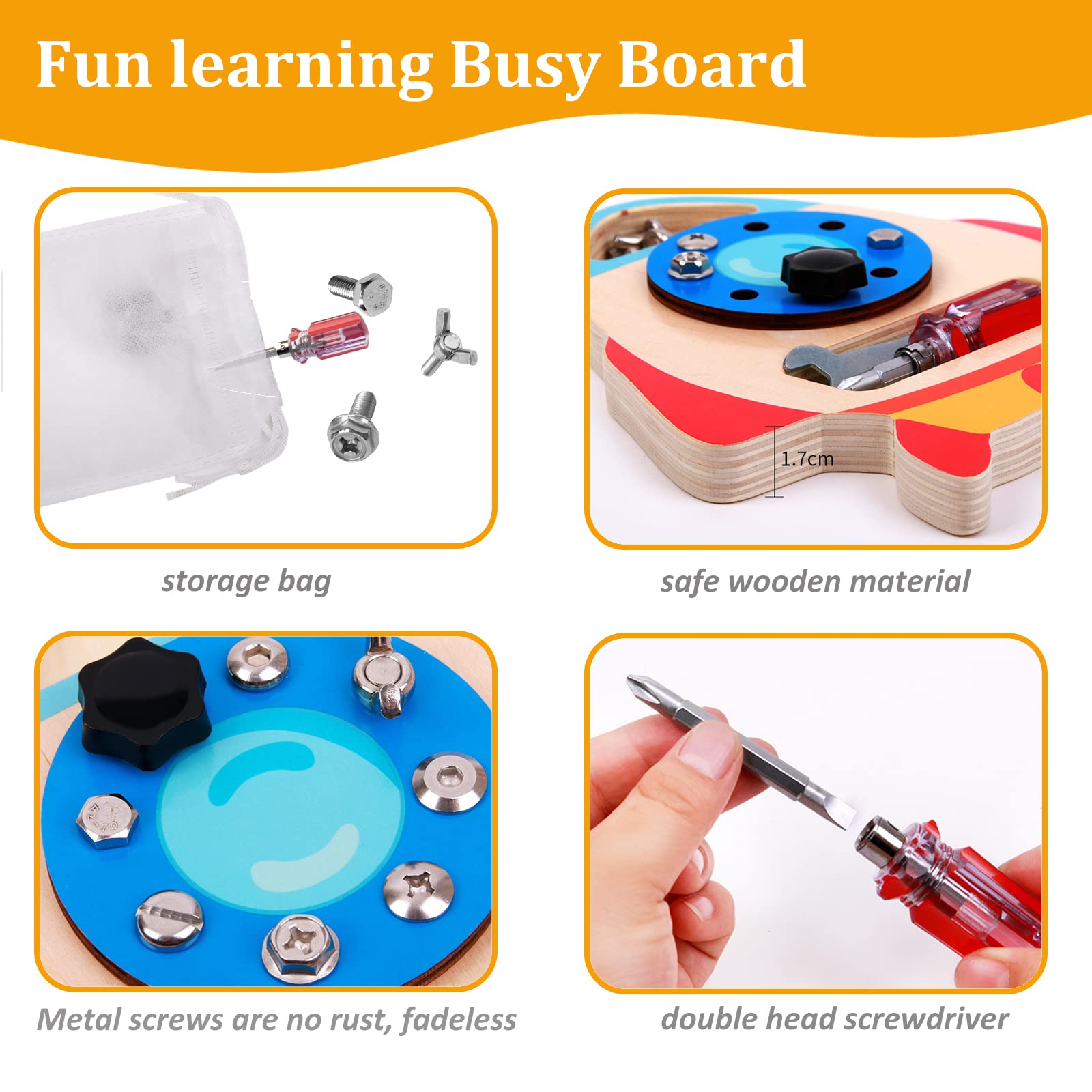 MICKYU Wooden Busy Board Toys Montessori Screwdriver Tools Set Fine Motor Skills Development Toys for Toddlers Boys