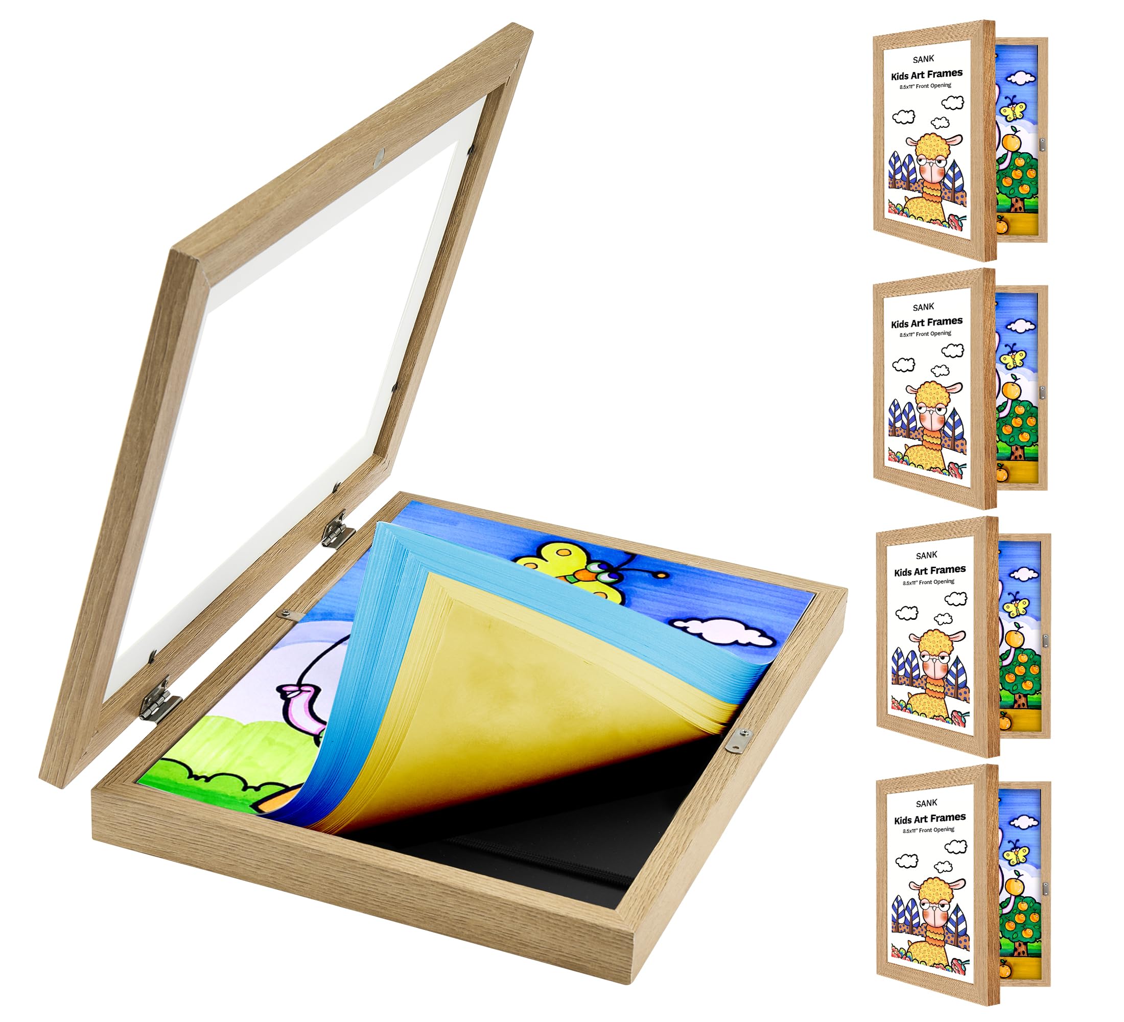 Sank Kids Art Frames 8.5x11 - Letter-Size Front Opening Artwork Display Storage Frame for Wall, 3D Picture, Crafts, Children Drawing, Portfolio - Horizontal and Vertical Formats (WOOD GRAIN,1 PACK)
