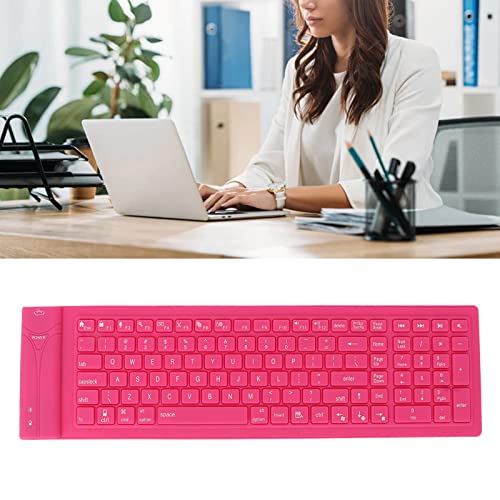 PUSOKEI Wireless Silicone Keyboard, 108 Keys BT 3.0 Foldable Keyboard, Full Sealing Waterproof Keyboard, Gaming Keyboard for PC Notebook Laptop (Pink)