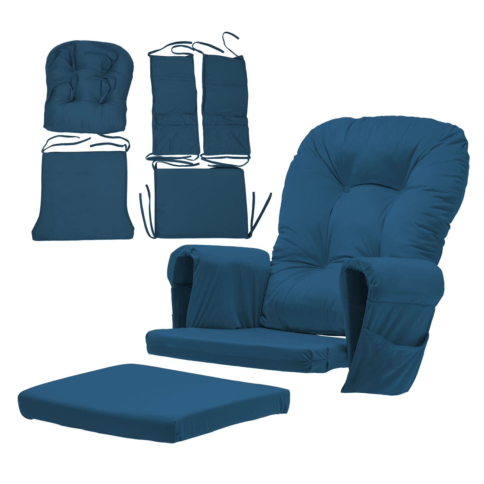OKAKOPA Vibration Massage Glider Chair Cushions Replacement Set 5PCS, Gorgeous Velvet Replacement Cushions for Glider Rocker Rocking Chair, Back Seat Ottoman Arms (Blue)