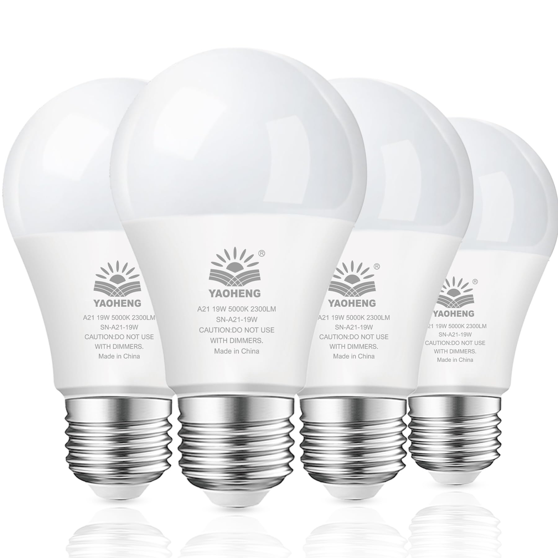 YAOHENG A21 LED Light Bulb, 150 Watt Equivalent LED Bulbs, 19W 5000K Daylight, 2300 Lumens, Non-Dimmable, E26 Base, Super Bright Light Bulb Indoor, Energy Efficient ETL Listed, 4-Pack