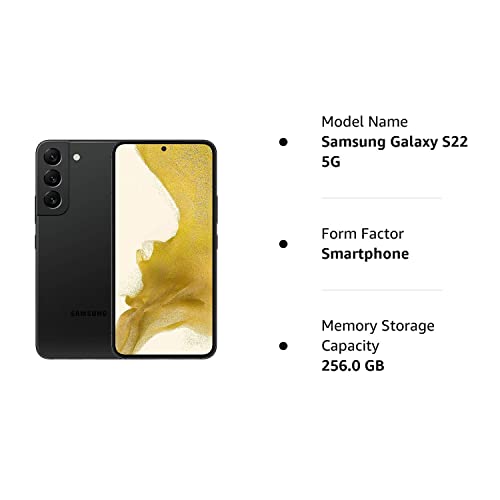 Samsung Galaxy S22 5G 256GB 8GB RAM Factory Unlocked (GSM Only | No CDMA - not Compatible with Verizon/Sprint) Global Version - Phantom Black
