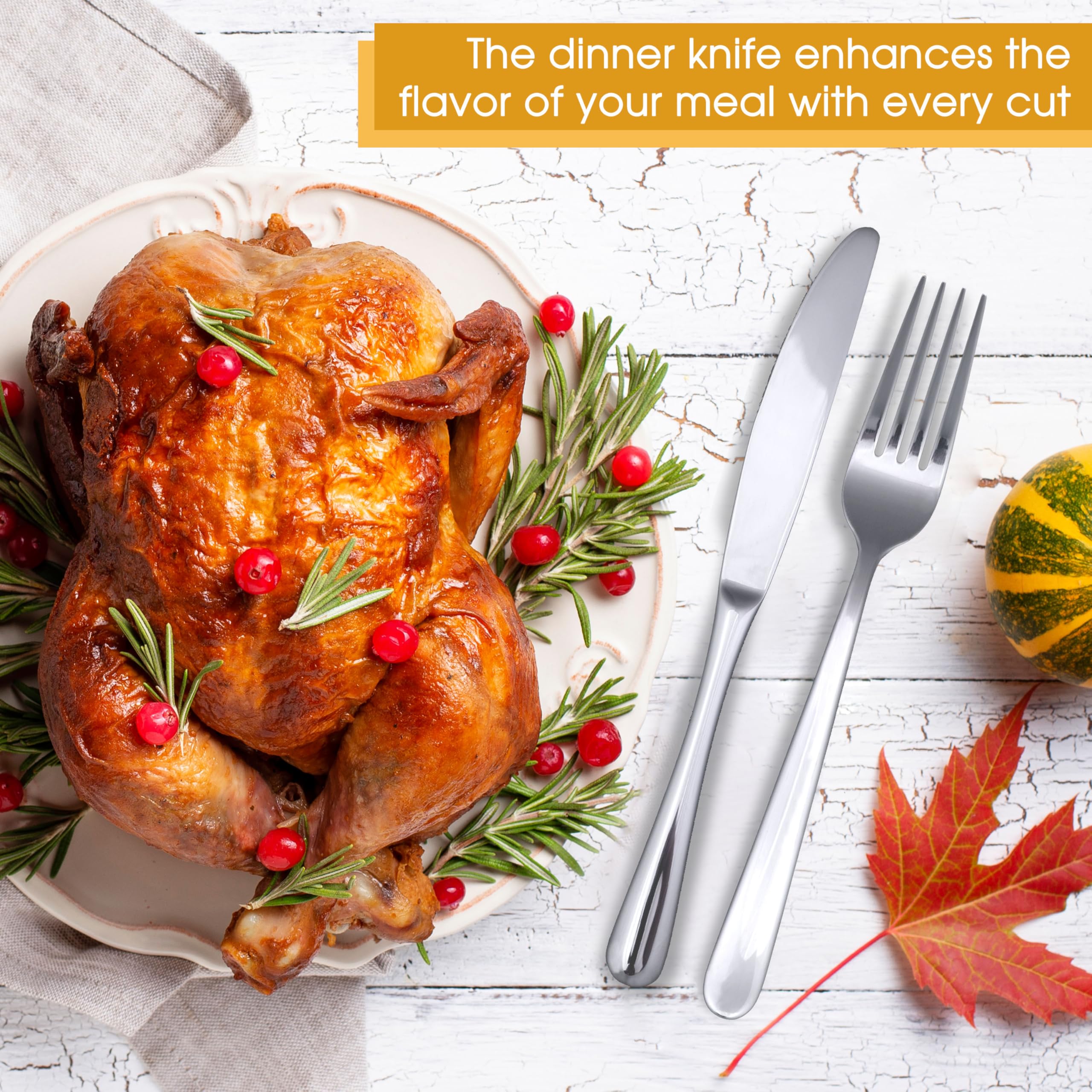 Senadore Stainless Steel Dinner Knife - Knife Set of 16 - Mirror Finish and Dishwasher Safe - 8.7" Dinner Knives for Casual and Formal Occasions (Casual Luxury)