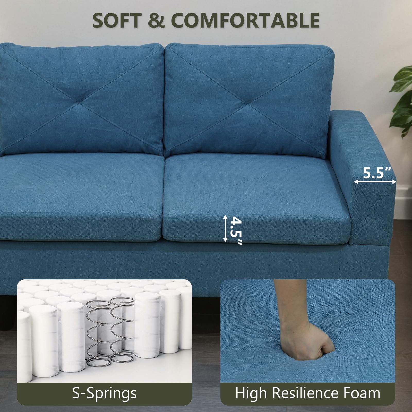 Rovibek L Shaped Sectional Sofa Couch U Shaped Couches for Living Room 6-Seater Corner Sofa Furniture Sets, Blue