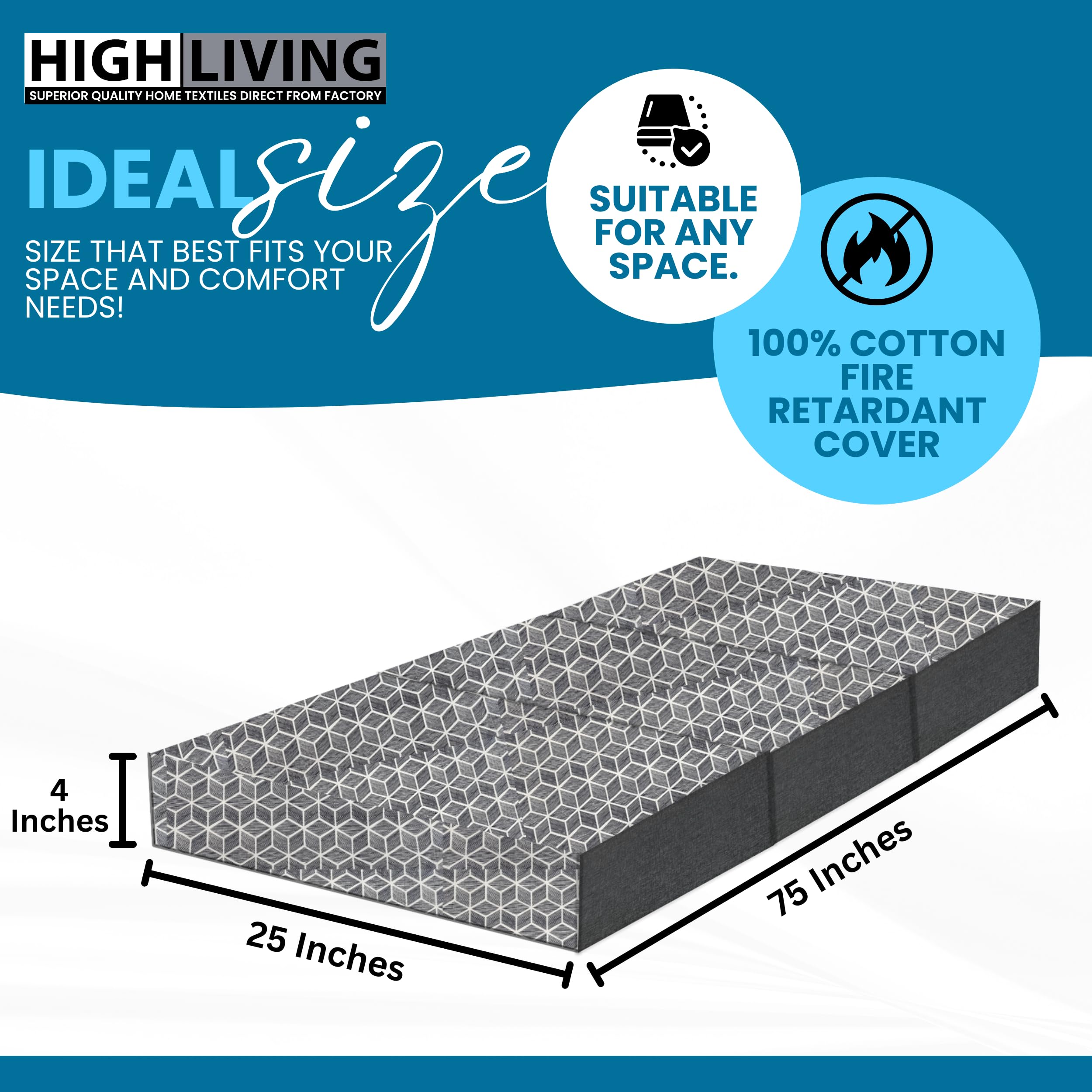 Tri Folding Mattress Single Size - 4 Inch Foldable Mattress Portable Tri-fold Mattress with Washable Cover, Non-Slip Bottom Mattress Guest Bed, 75"x25"x4"