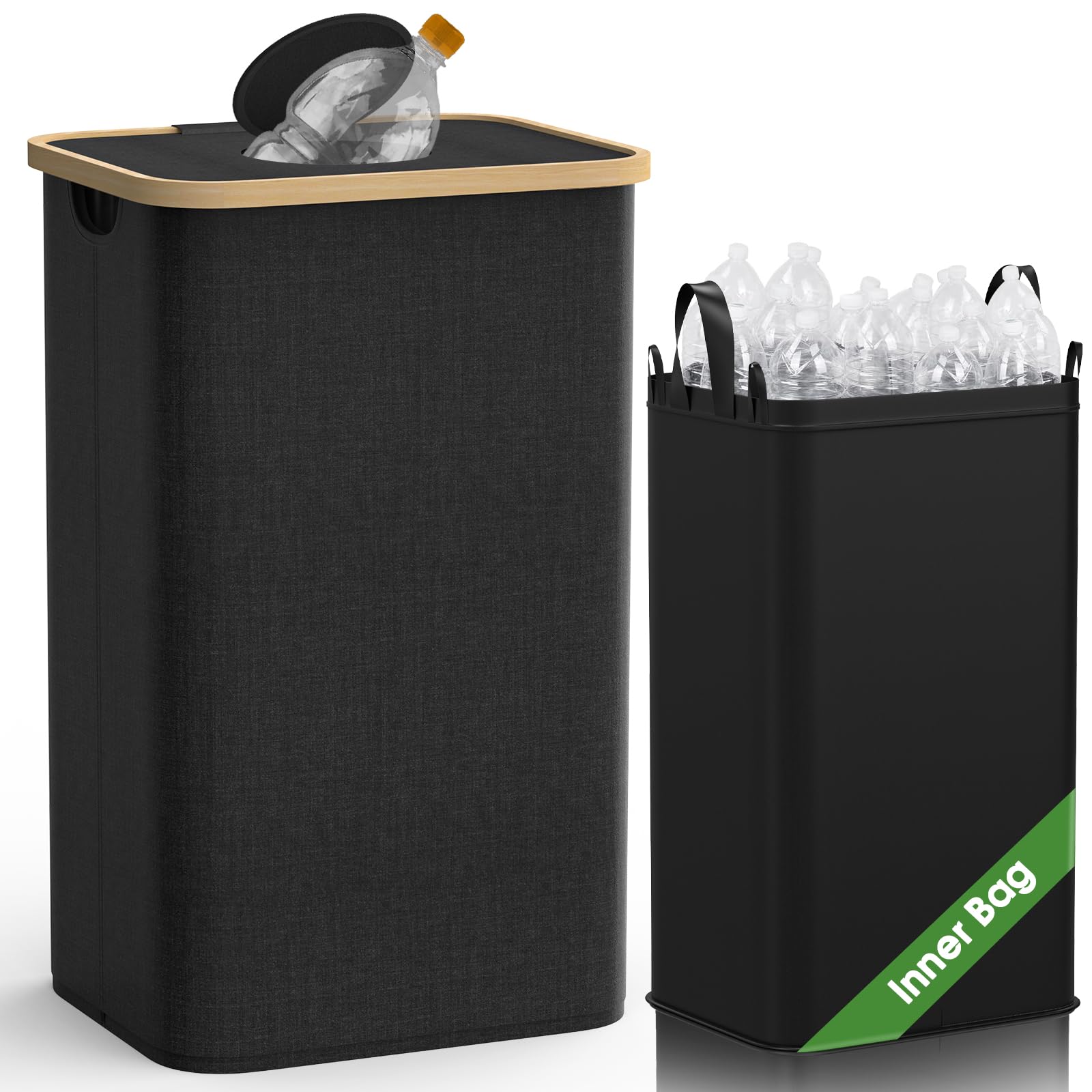 Szzydng 26 Gallon Recycling Bin for Kitchen, Indoor Recycling Bins with Lid, 100L Large Recycle Bin with Reusable Inner Bag Bottle Can Glass Waste Plastice(Black)
