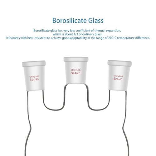 stonylab Round Bottom Flask with 3 Straight Neck-24/40 Standard Joints, 2000 ml High Borosilicate Glass, Ideal for Chemistry, Laboratory, Scientific Experiments, Distillation, and Reflux Applications