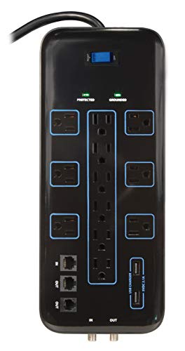 Prime Wire & Cable PB504142 12-Outlet Premium Electronics with 14-3 SJT 6-Feet Cord, Black