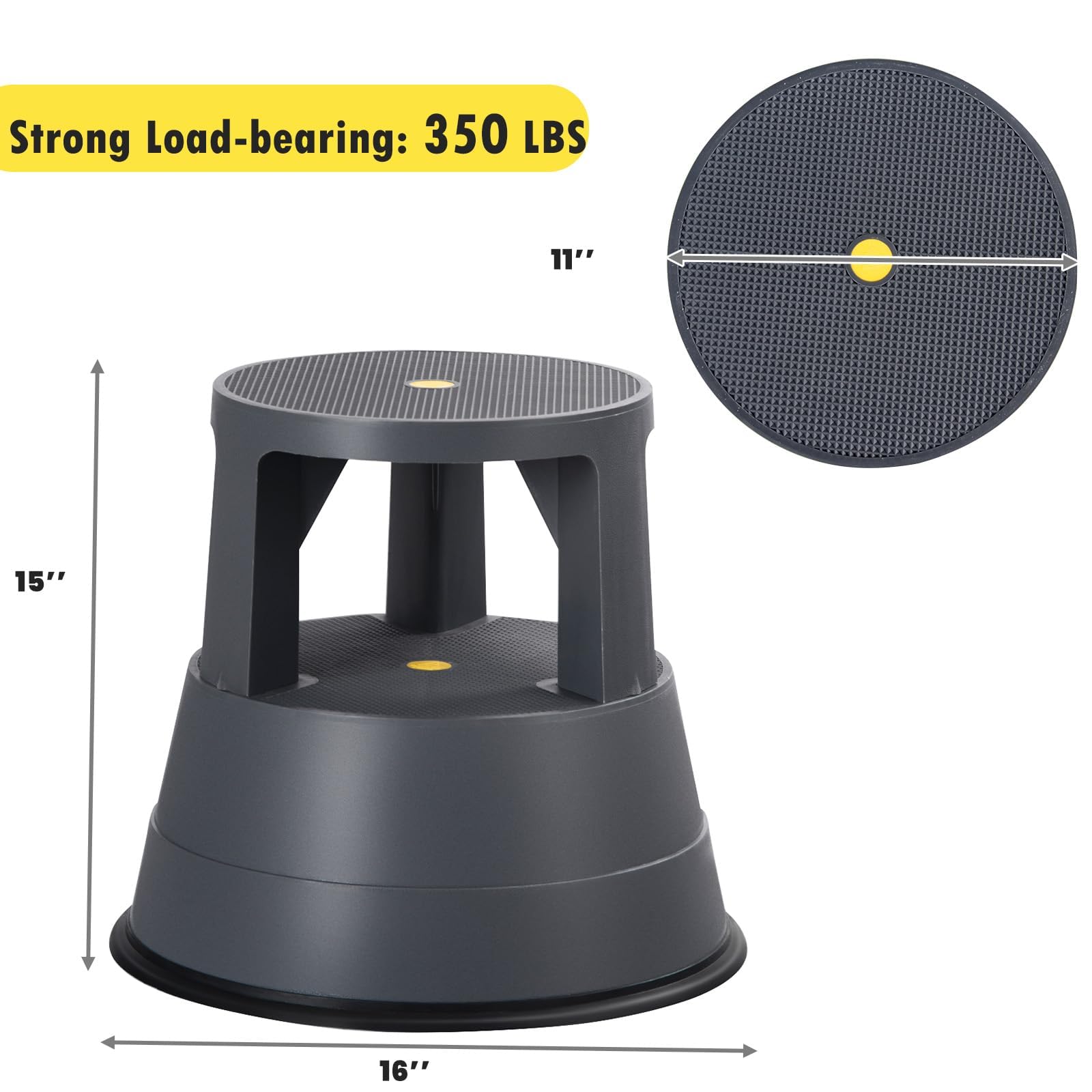 LDAILY Rolling Step Stools with Wheels, Kick Step Stool Holds up to 350 lbs, Round Scooter Stool Ideal for Kids or Adults, Step Stool Perfect for Kitchen, Library, Office, Garage, Gray