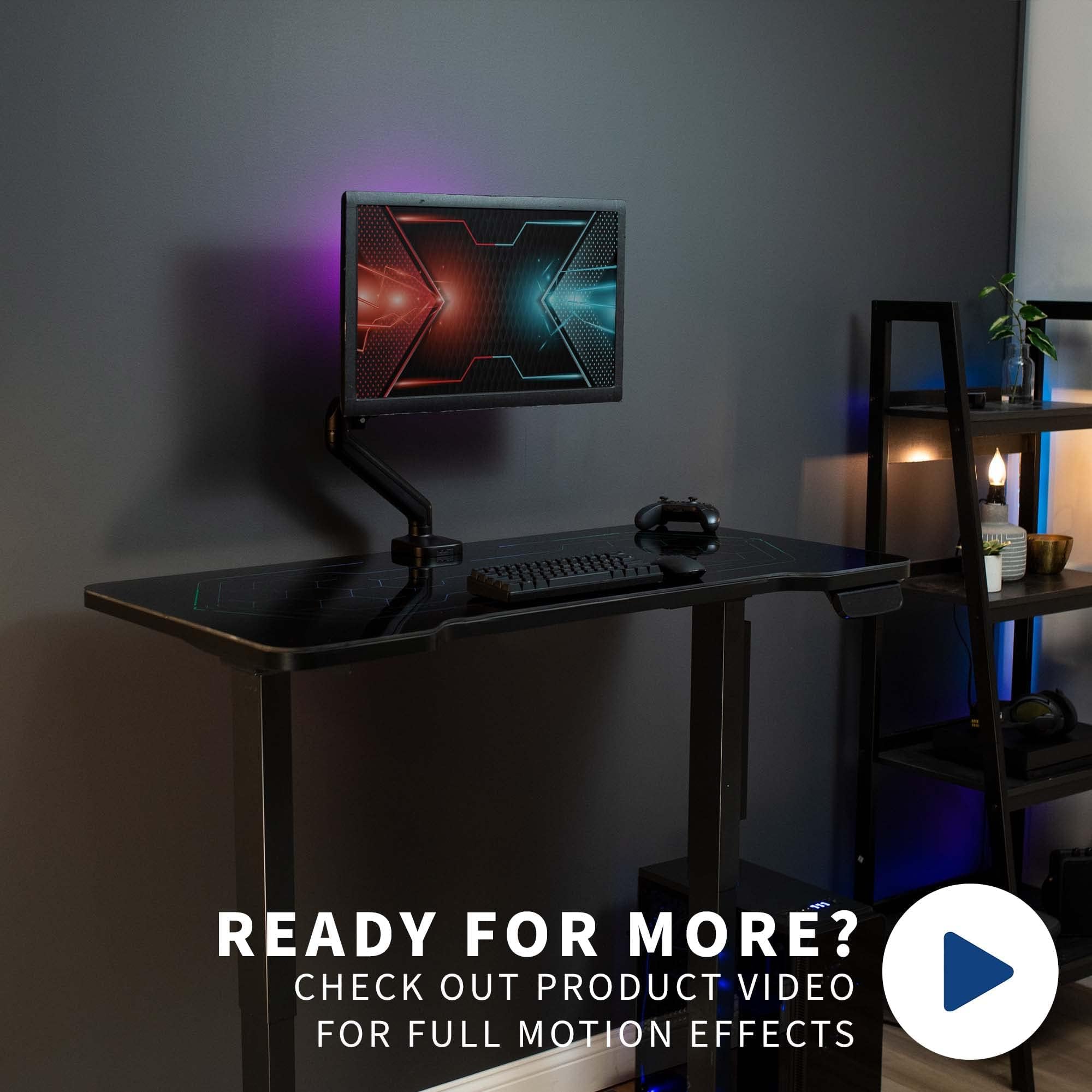 VIVO Universal 48 x 24 inch Solid One-Piece Tempered Glass Gaming Desktop with Breathing RGB Geo-Honeycomb LED Lights for Sit Stand Height Adjustable Desks, Gamer Workstation, Black, DESK-TOP48BG