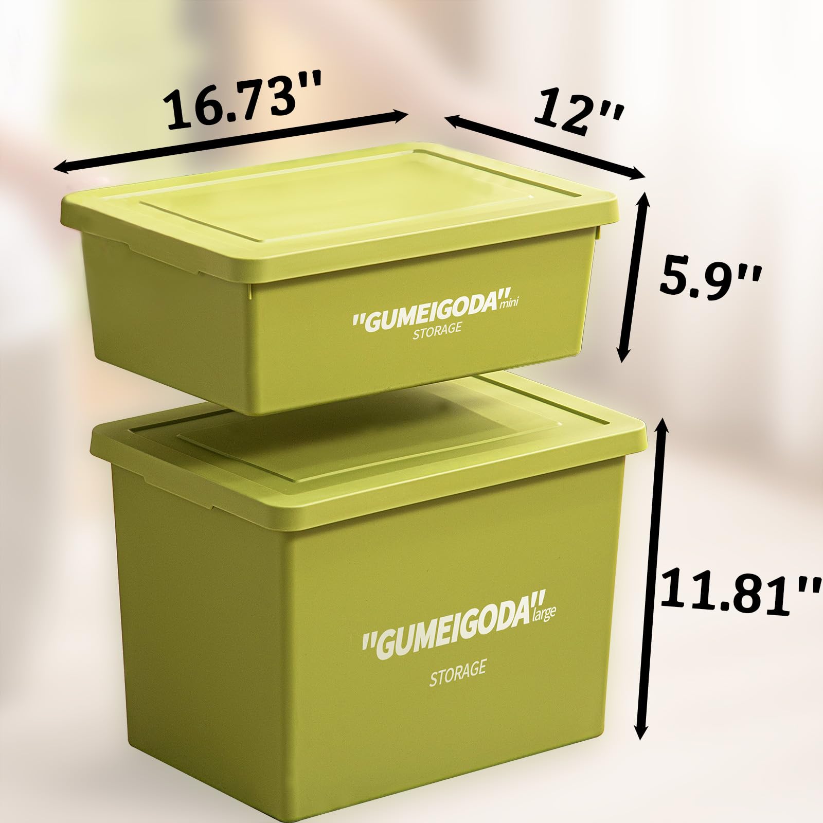 Storage Bins With Lids Set of 4, Green Stackable Boxes,Lid Buckles Bins,Garage container,Shelves, Office,Bedroom,Outdoors Plastic Storage Box for Organizing clothes,books,snacks,sundries(Green,4M)