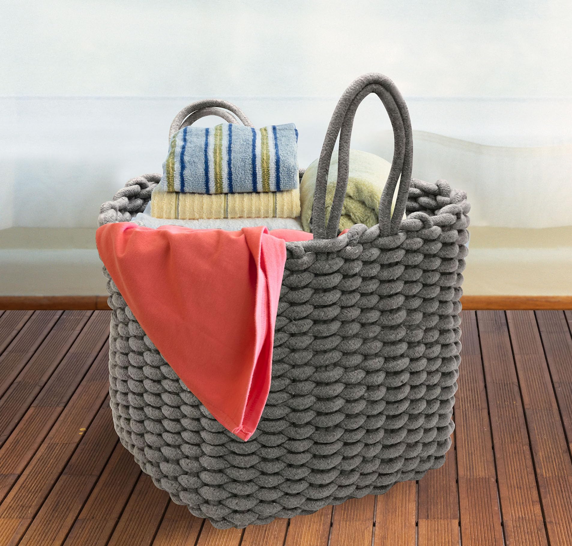 Stor-All Cotton Woven Basket for Organizing, Storage Baskets for Shelves, Woven Baskets for Storage, Laundry Baskets (White)