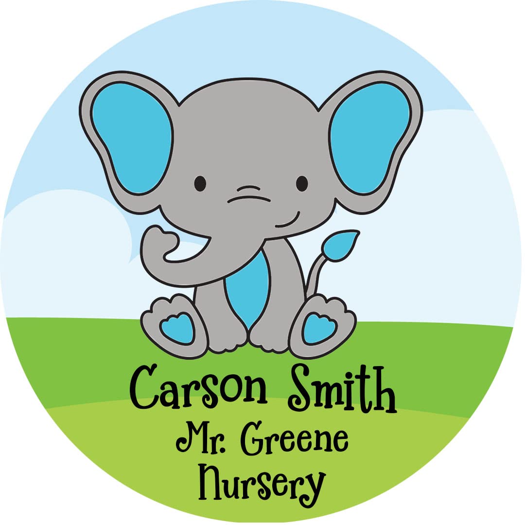 Personalized Blue Elephant Diaper Bag Tag - Children's Nursery or Daycare Diaper Tote Backpack Identifier Tag with Custom Name