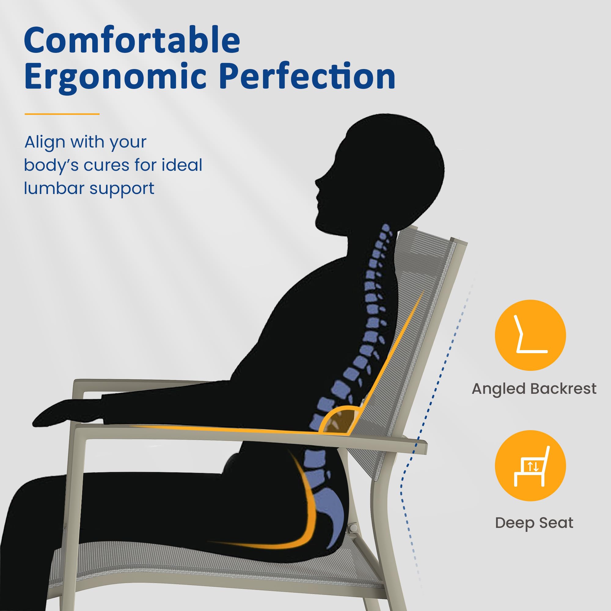 RoyalCraft Outdoor Dining Chairs Set of 4, Patio Chairs with Aluminum Frame and Breathable Textilene, Stackable Outdoor Chairs, Comfortable Outdoor Seating for Deck, Backyard, Lawn, Dark Gray
