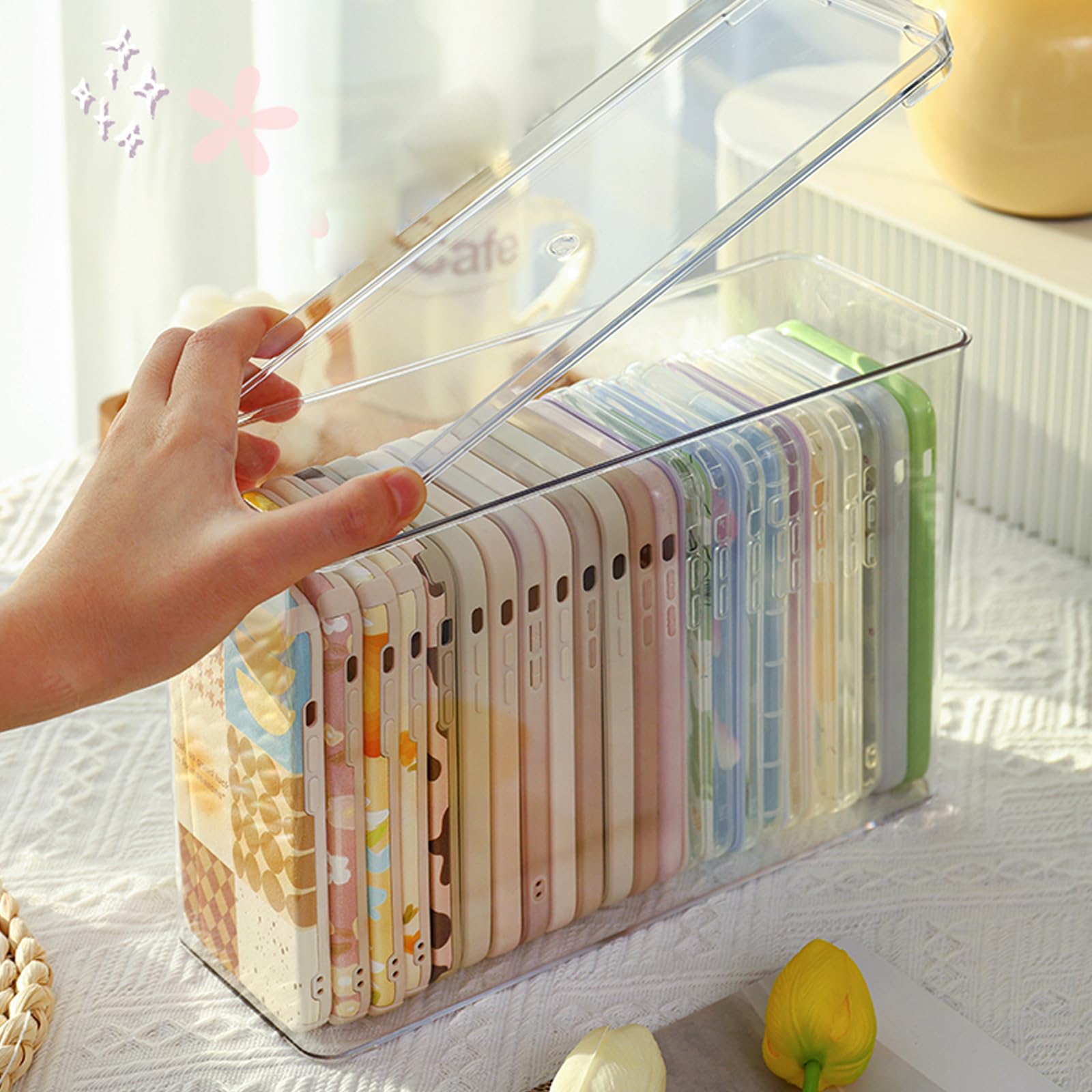 Serlife Phone Case Storage Holder Acrylic TV Remote Control Media Mobile Phone Storage Organizer with Lid