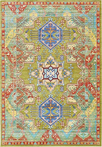 Unique Loom Austin Collection Vibrant Colors, Abstract, Traditional Area Rug, Rectangular 6' 0" x 9' 0", Light Green/Beige