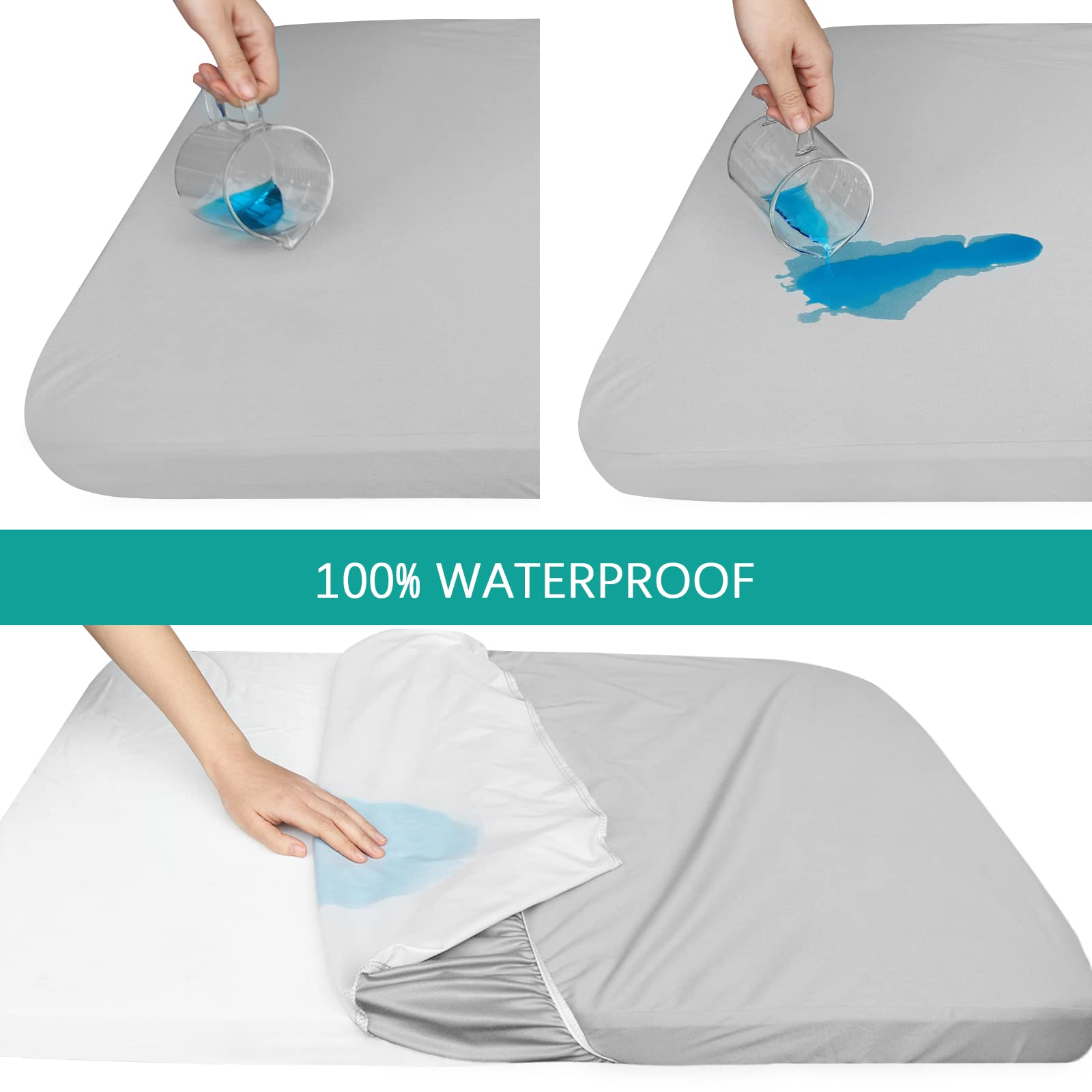 Pack N Play Mattress Pad Sheets Fitted Waterproof Mini Crib Mattress Protector 39β x 27β & Mini Crib Sheets, Pack n Play Sheet Fitted, 2 Pack