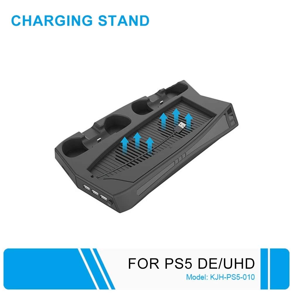 HGVVNM Charging Stand with Cooling Fan 3 USB Hub Charger Port Cooler Handle Charger for PS5 Game Accessories