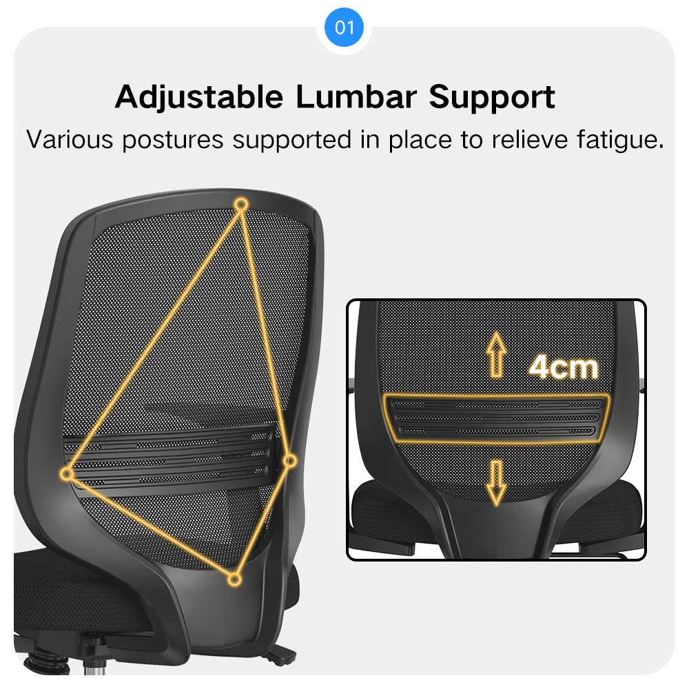 Hbada Home Desk Chair Mesh Office Chair with Arms and Adjustable Height, Black