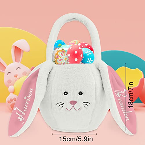 Personalized Bunny Easter Basket for Boys Girls Kids Custom Easter Baskets with Name Handle Plush Egg Hunt Bags Customized Buckets Easter Gifts