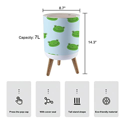 Small Trash Can with Lid Seamless with Cute Frogs for Kids Stock 7 Liter Round Garbage Can Elasticity Press Cover Lid Wastebasket for Kitchen Bathroom Office 1.8 Gallon