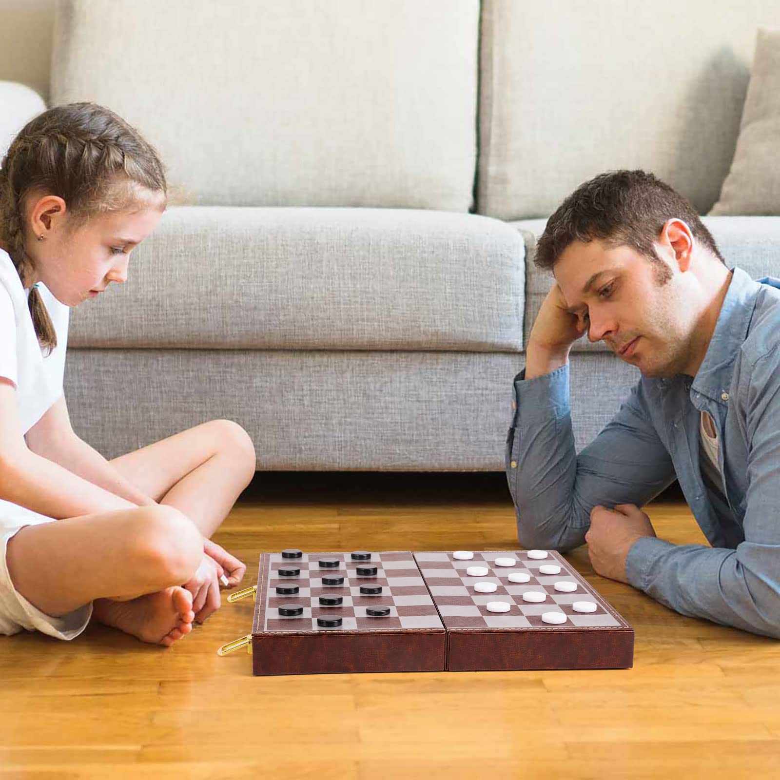 Magnetic Chess Set Checkers Game Set for Adults Kids (2 in 1) -12" Magnetic Chess Pieces & Portable Folding Leather Chess Board Travel Chess Sets Board Game – 24 Cherkers Pieces with Storage Box