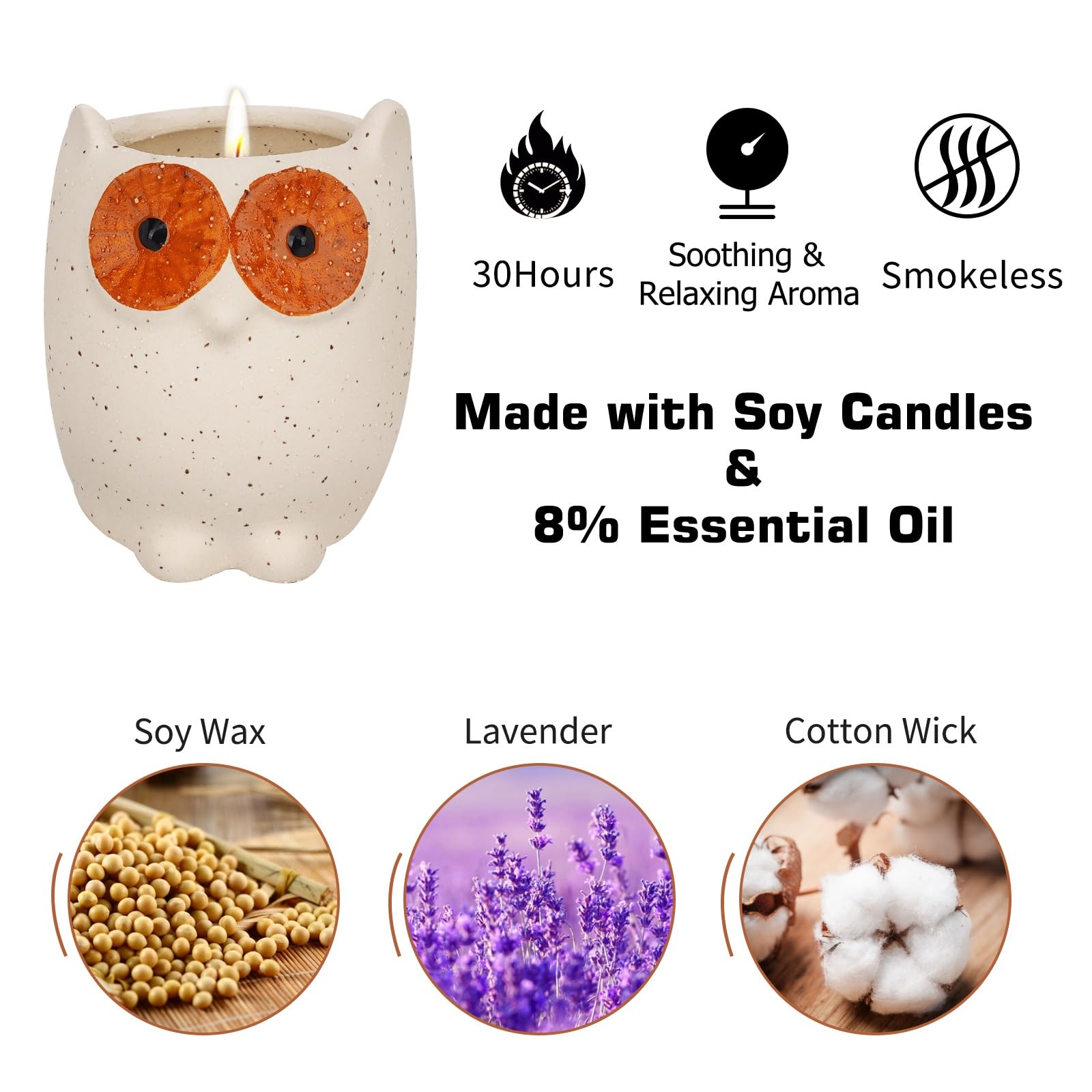 ETAKISH Vanilla Candles Highly Scented, Cute Owl Aromatherapy Candle 30 Hours Burn, Hand Poured Soy Wax Candle Holiday & Birthday Gift for Women, Men