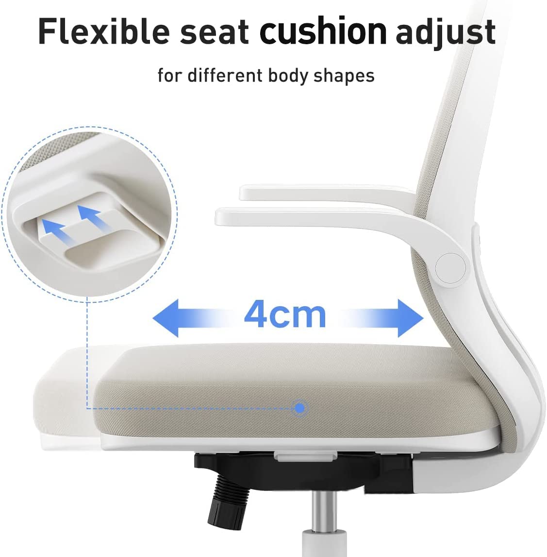 Hbada Home Office Desk Chair with Flip Up Arm, Breathable Mesh Back Lumbar Support Task Chair, Ergonomic Office Chair with Adjustable Height & PU Wheels, Swivel Computer Desk Chair, Black