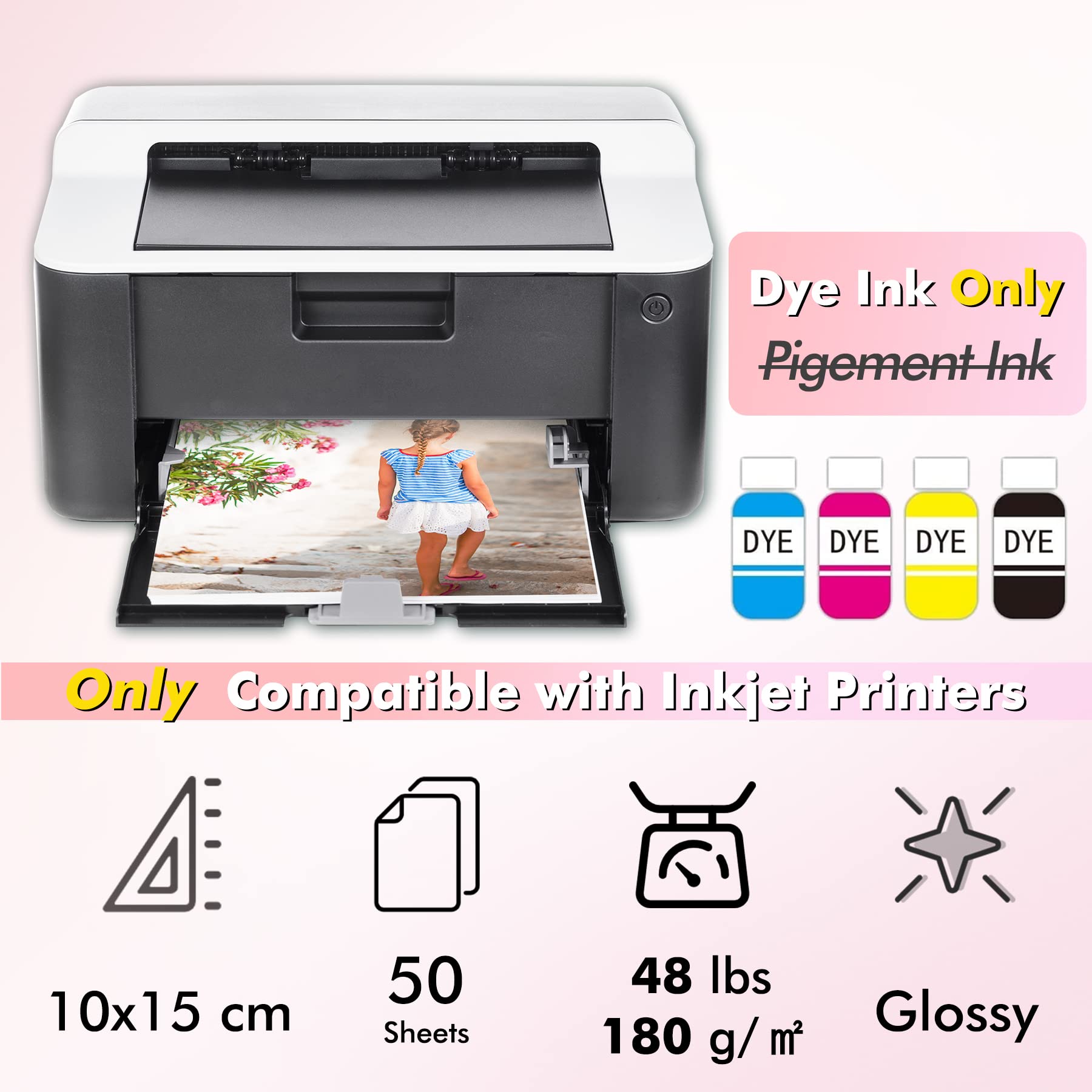 Koala Inkjet Glossy Photo Paper 50 Sheets 10X15cm 48LB Compatible with HP Envy Officejet Pro Photosmart Printers