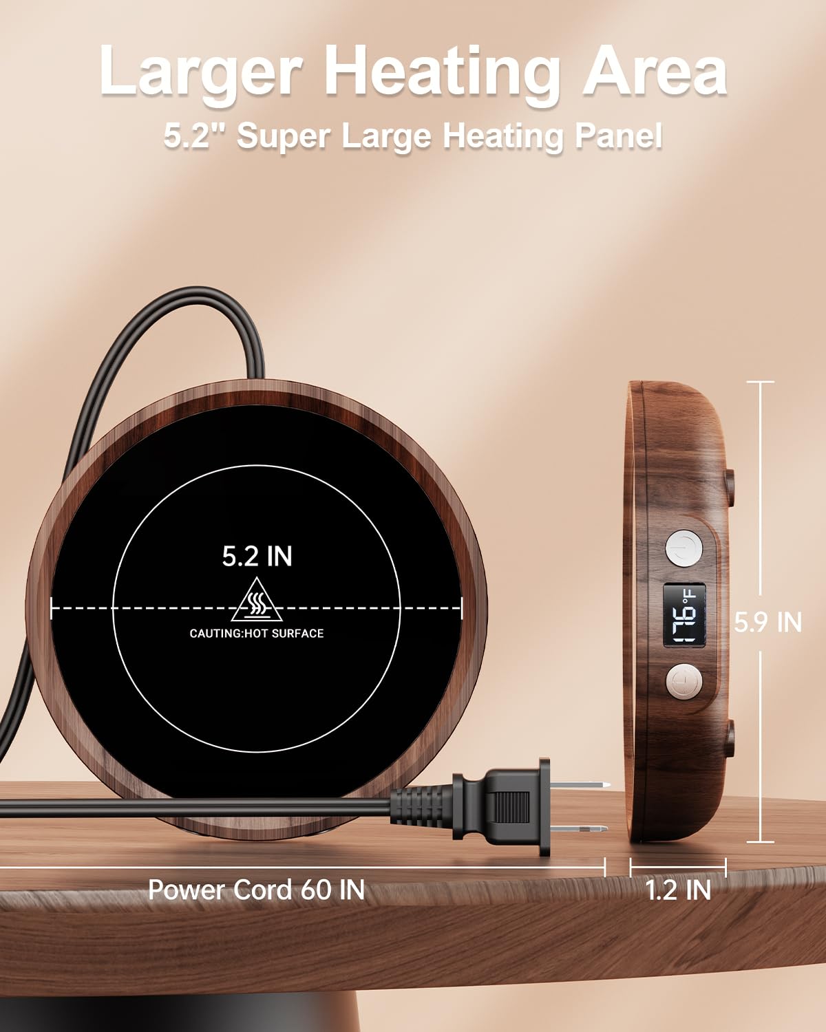 SWEETFULL Mug Warmer, 36W Coffee Cup Warmer for Desk with 3-Temp Settings Display, 2-12H Timer, Candle Warmer Plate, Coffee Accessories for Women Men Mom Dad - Wood