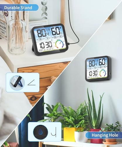 VOCOO Digital Indoor Room Thermometer - 5.8'' Extra Large Display Temperature Humidity Sensor with Accurate Temp Humidity Gauge Monitor, Calibration, Max & Min Records, Comfort, Backlit, Date & Clock