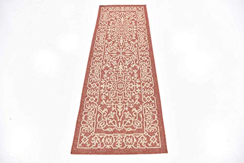 Unique Loom Outdoor Botanical Collection Area Rug - Allover (2' 2" x 6' 1" Runner, Terracotta/ Beige)