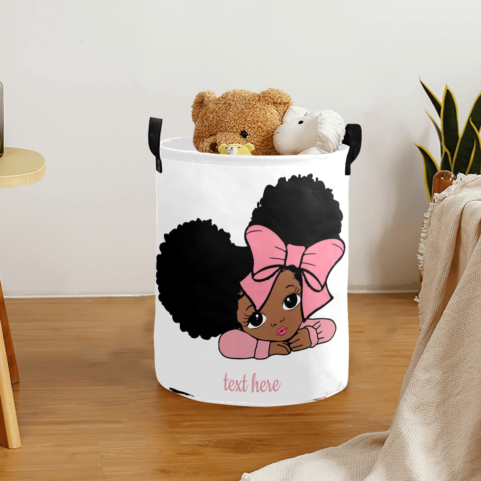 Personalized Custom Bow Tie Girl Collapsible Large Sized Clothes Hamper with Knitting Handles for Baby Girls Boys Kids Nursery Clothes Things
