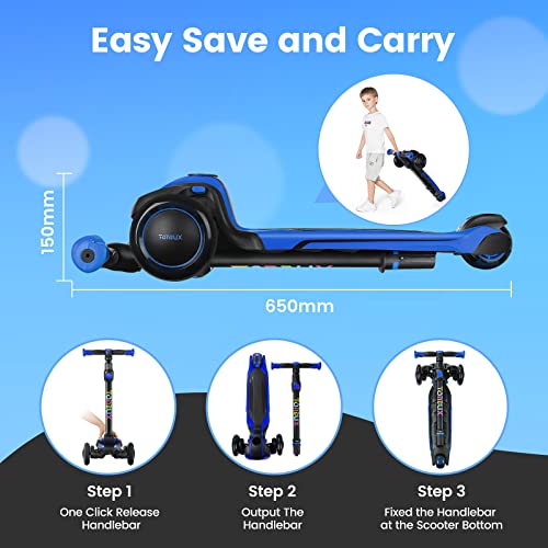 TONBUX Scooter for Kids Ages 3-5, Toddler Scooter with 4 Adjustable Heights, Kids Scooter Light Up 3 Wheels, Shock Absorption Design, Lean to Steer, Balance Training Scooter for Kids(Blue+Red)