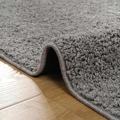 tchdio Grey Shag Rug - High Pile Area Rug for Bedroom & Sound Absorption - Soft & Thick Grey Area Rug 5x8 Feet - Solid Shag Carpet & Gray Rug 5x8