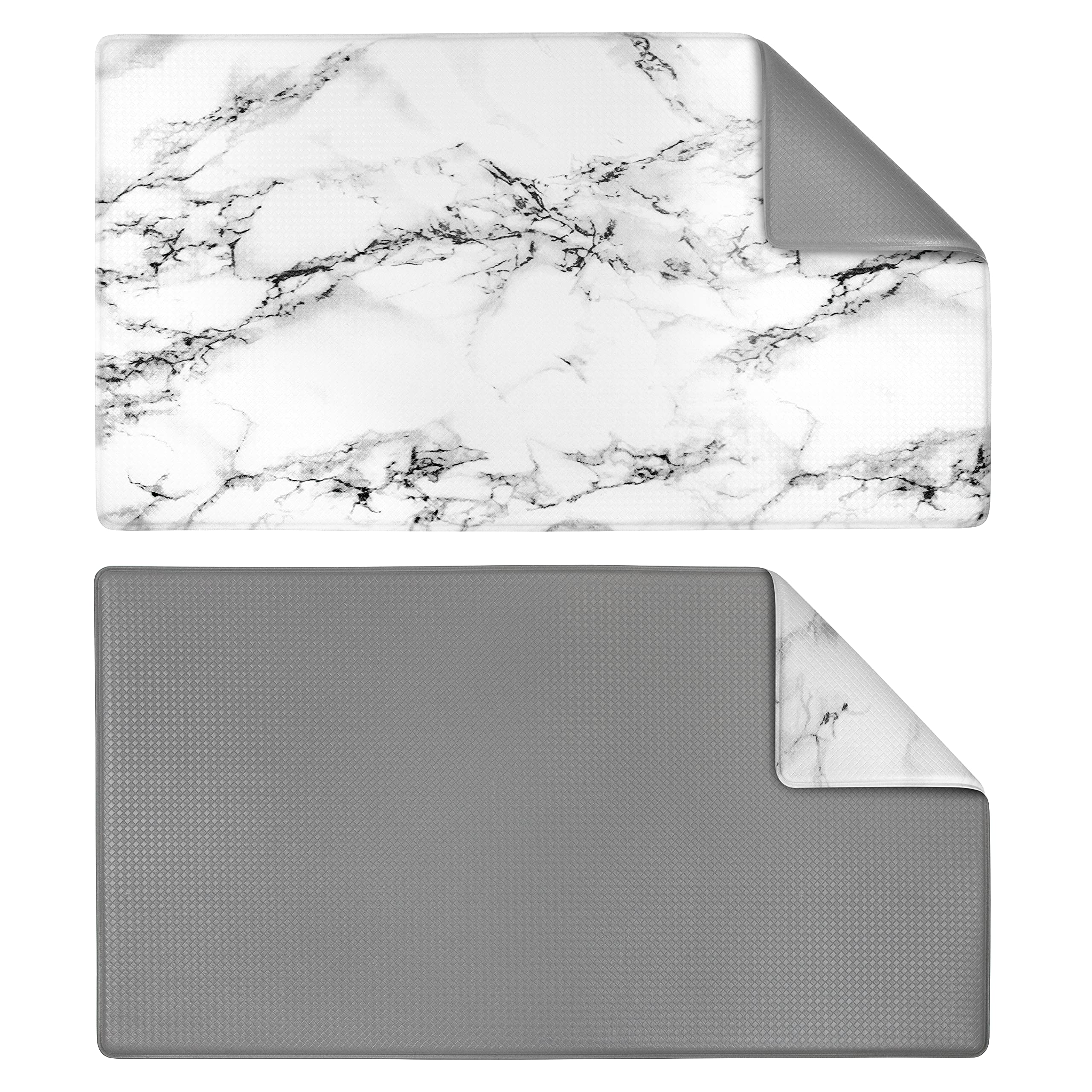 OPUX Anti Fatigue Kitchen Floor Mat, Reversible Cushioned Memory Foam Kitchen Rug Pad, Waterproof Non-Slip Padded Comfort Standing Mat for Office Laundry Home, 32x17 (Marble Gray)