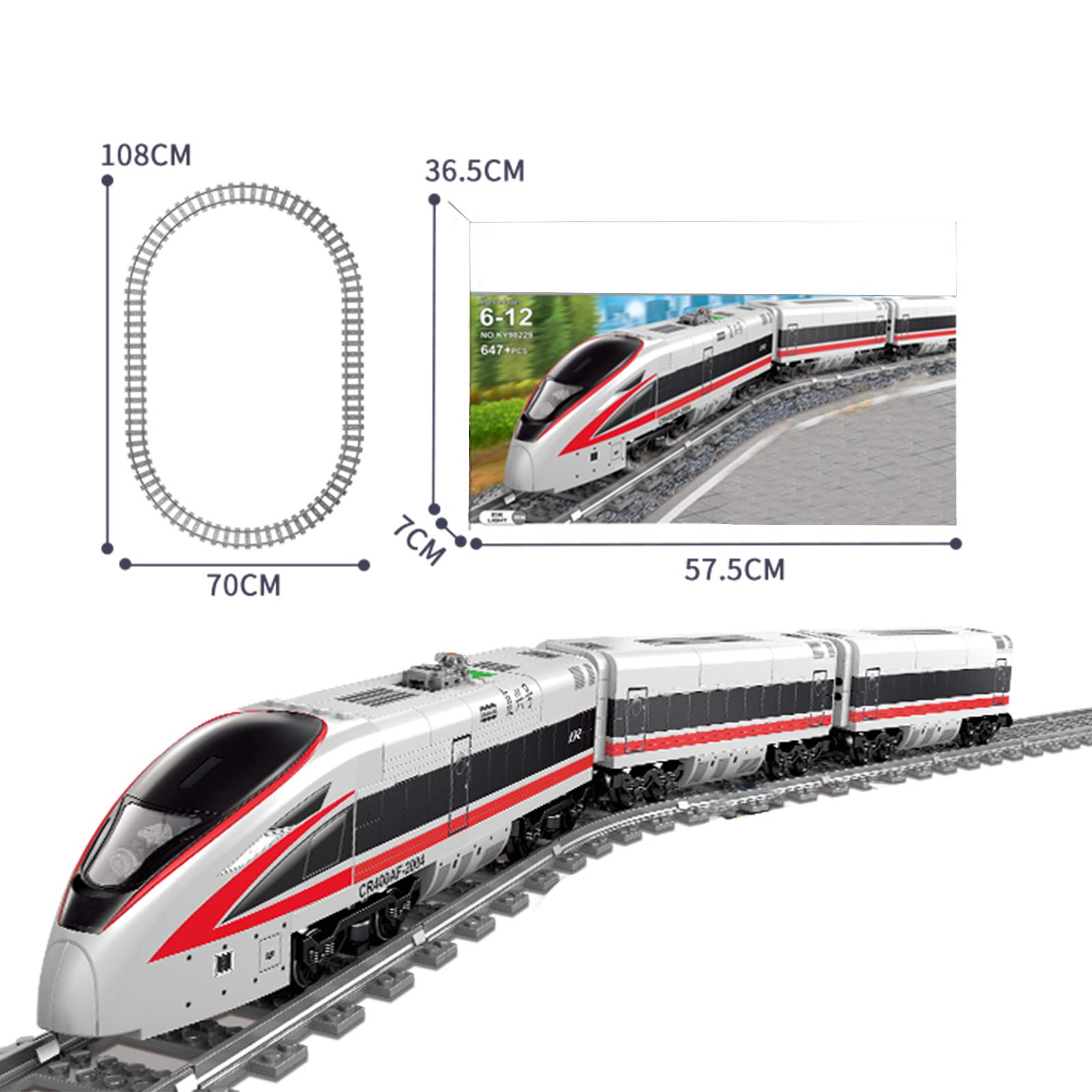 LOADS Technic Train, City Passenger Train Building Set with Railway Tracks, LED Lights and 5 Mini Figures, Locomotive Train Toy for Kids Compatible with Lego (647 Pcs)