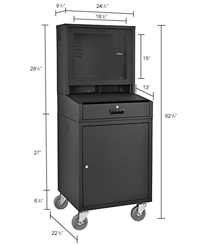 Global Industrial Mobile Security LCD Computer Cabinet Enclosure, Black, 24-1/2"W x 22-1/2"D x 62-3/4"H