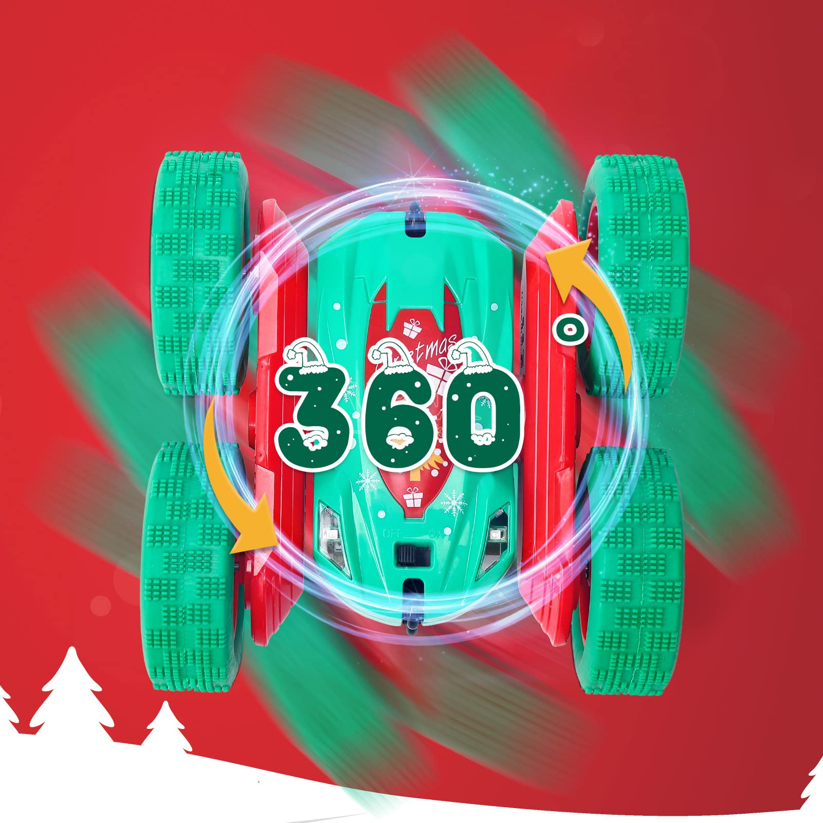 Lumiparty 2PACK Remote Control Car RC Stunt Car for Kids,2.4Ghz High Speed Rock Crawler Vehicle,360 Rotating 4WD Off Road Double Sided Rotating Tumbling with 4 Rechargeable Battery.