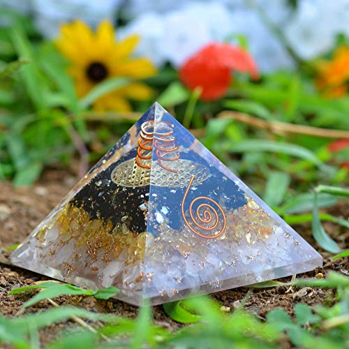 Orgonite Crystal Orgone Pyramid for Triple Health Protection with Black Tourmaline, Citrine and Rose Quartz β Positive Energy Generator for Healing, Wealth and Prosperity