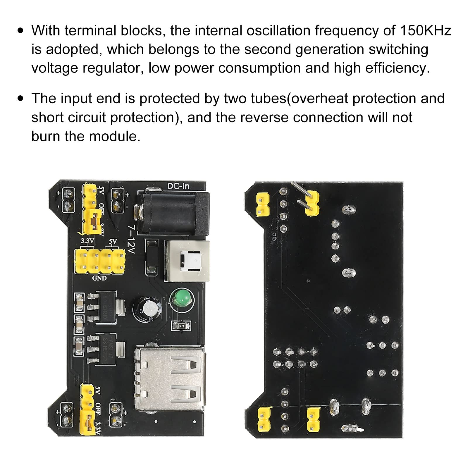MECCANIXITY Power Supply Module DC 6.5-12V to 3.3/5V 0.7A Black for MB102 Prototype Breadboard Pack of 5